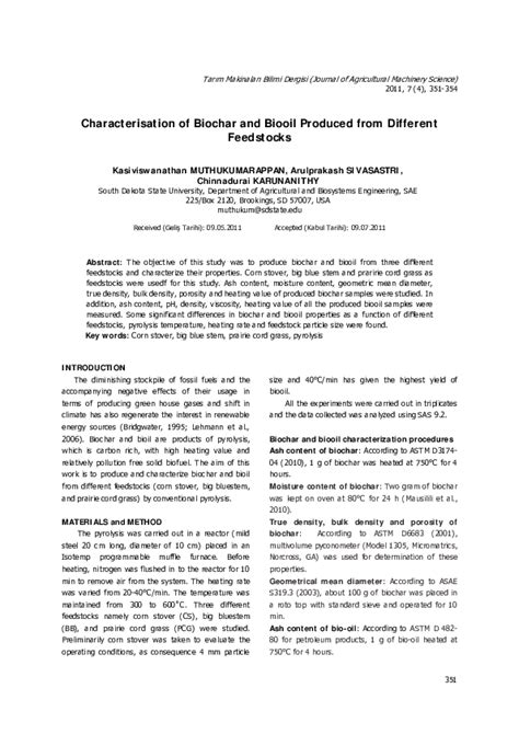 Pdf Characterisation Of Biochar And Biooil Produced From Different Feedstocks