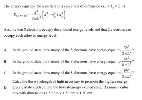 solved the energy equation for a particle in a cubic box of