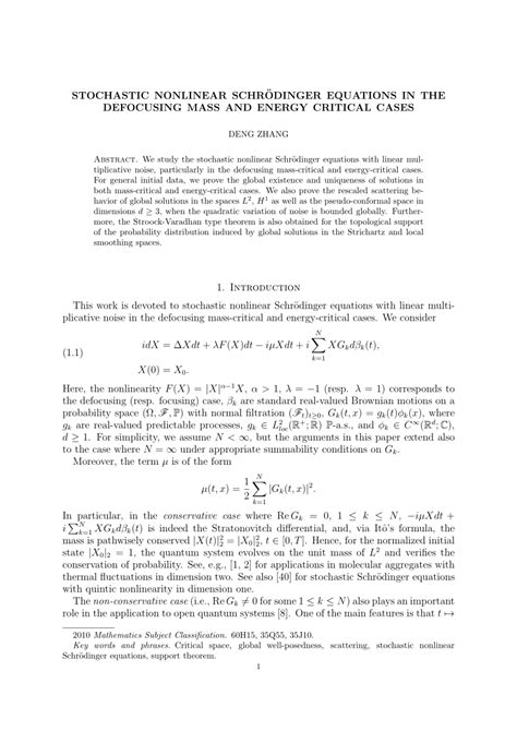 Pdf Stochastic Nonlinear Schroedinger Equations In The Mass And