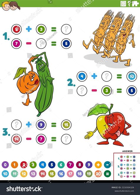 Cartoon Illustration Educational Mathematical Addition Subtraction Stock Vector Royalty Free