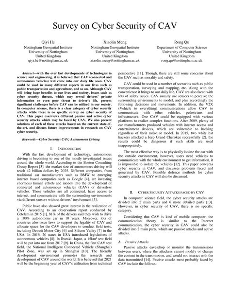 Pdf A Survey On Cyber Security Of Cav