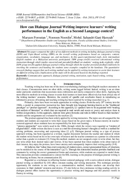 Pdf How Can Dialogue Journal Writing Improve Learners Writing Performance In The English As A