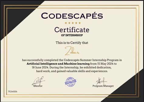 zubair on linkedin ai machinelearning internship codescapés