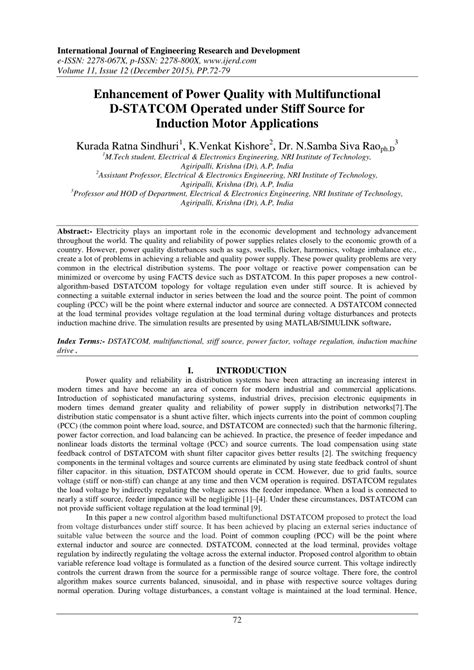 Pdf Enhancement Of Power Quality With Multifunctional D Statcom Operated Under Stiff Source