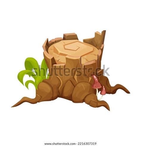 Stump Tree Detailed Drawing Grass Mushrooms Stock Vector Royalty Free Shutterstock