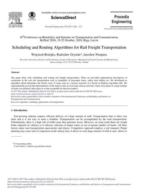 Pdf Scheduling And Routing Algorithms For Rail Freight Transportation