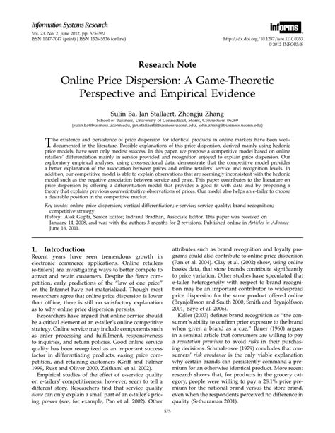PDF Research Note Online Price Dispersion A Game Theoretic Perspective And Empirical Evidence