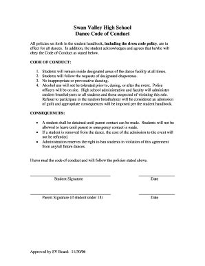 Swan Valley High Babe Dance Code Of Conduct Fill And Sign Printable Template Online