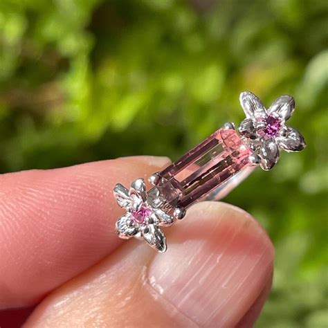 Unique Dainty Baguette Flower Pink Tourmaline Rhodolite Garnet Sz 625