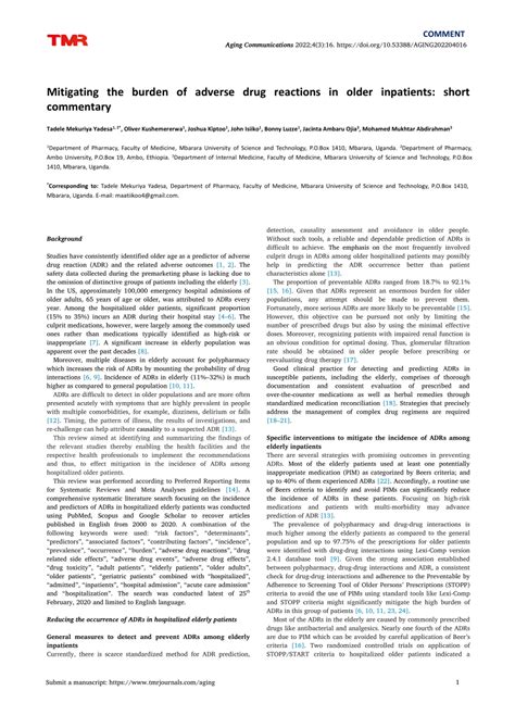 Pdf Mitigating The Burden Of Adverse Drug Reactions In Older Inpatients Short Commentary