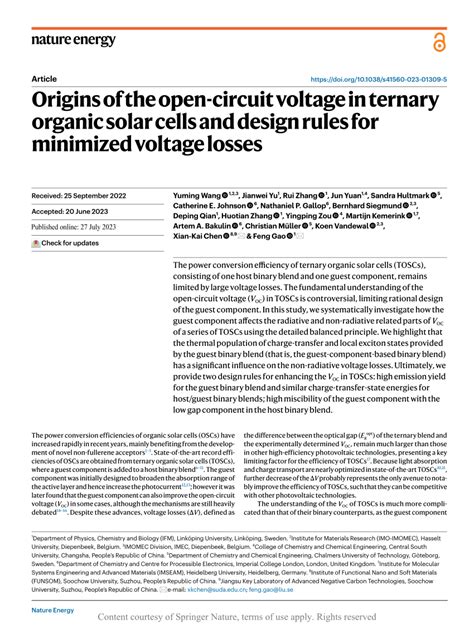 Pdf Origins Of The Open Circuit Voltage In Ternary Organic Solar