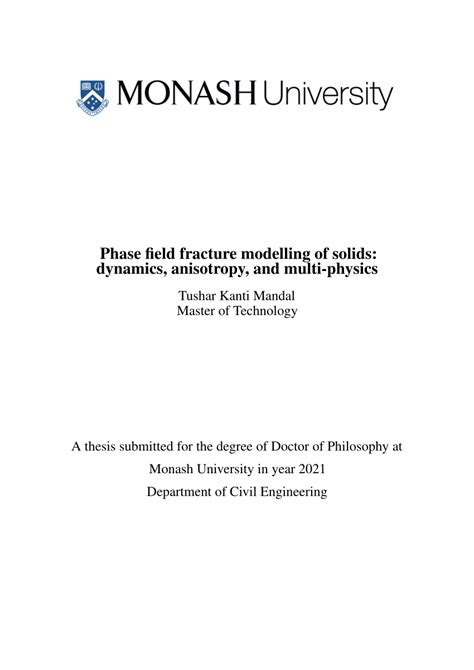 Pdf Phase Field Fracture Modelling Of Solids Dynamics Anisotropy And Multi Physics