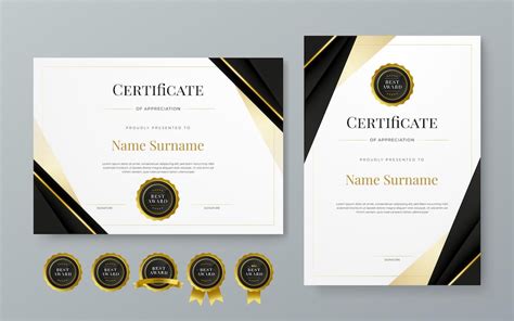 블랙 화이트 골드 인증서 기업 럭셔리 및 현대 템플릿 기업 성취에 대한 디플로마 상 졸업 완료 감사 인정 인정 등 프리미엄 벡터