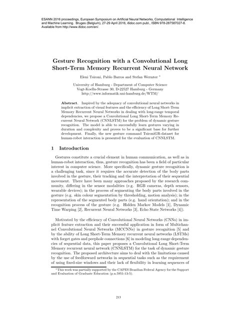 Pdf Gesture Recognition With A Convolutional Long Short Term Memory Recurrent Neural Network