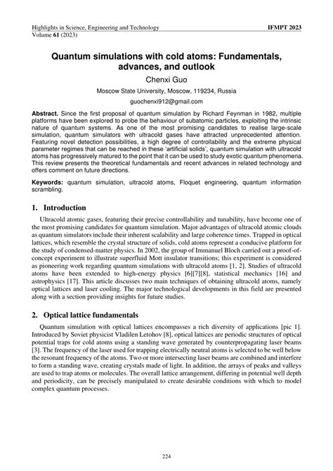 Pdf Quantum Simulations With Cold Atoms Fundamentals Advances And