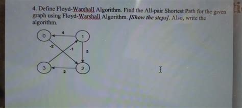 Solved 4 Define Floyd Warshall Algorithm Find The All Pair