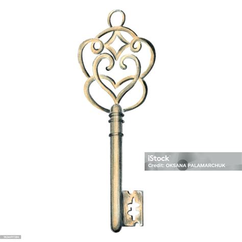 수채화 오래 된 빈티지 키입니다 골동품 금속 물체의 템플릿 배경 그림입니다 초대장과 카드에 대한 손으로 그린 고립 된 그림 포장 및 직물에 인쇄 스티커 만들기 검은색에 대한