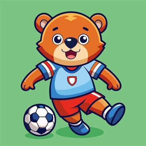 El Oso De Dibujos Animados Jugando Al Fútbol Adorable Ilustración