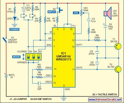 Multi Melody Generator With Instrumental Effect Circuit Diagram