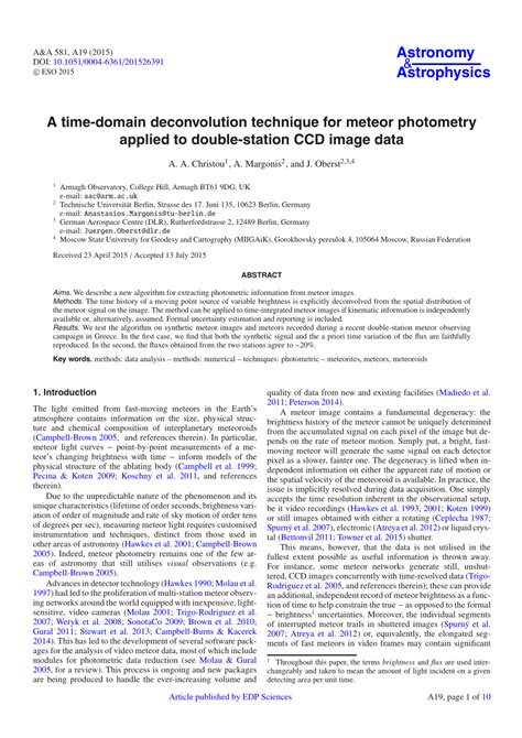 Pdf A Time Domain Deconvolution Technique For Meteor Photometry
