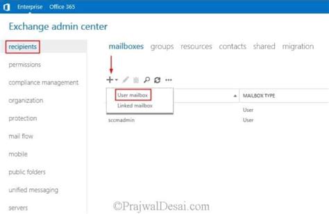 Create User Mailbox In Exchange Server 2013