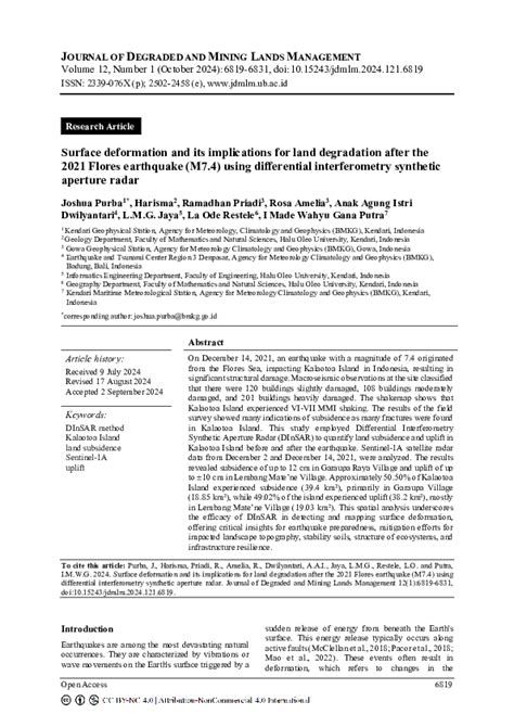 Pdf Surface Deformation And Its Implications For Land Degradation After The 2021 Flores
