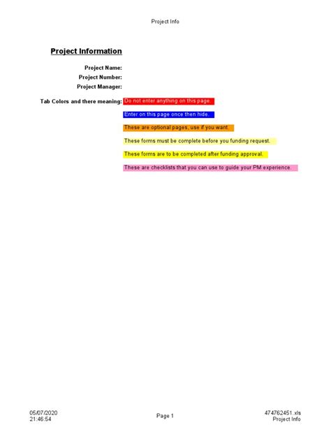 project information project name project number project manager tab