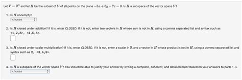 solved let v r3 and let h be the subset of v of all points