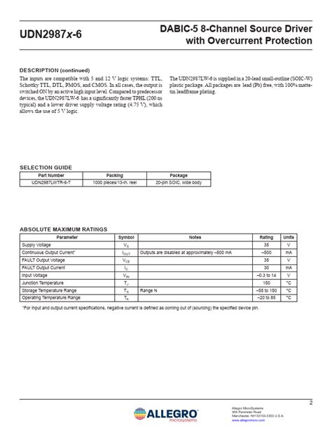 UDN LW Datasheet Allegro Microsystems