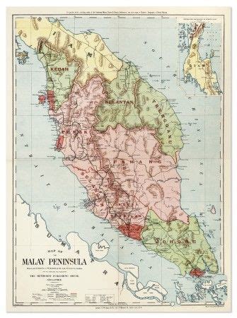 Antique Map Of The Malay Peninsula Peninsular Malaysia Map With