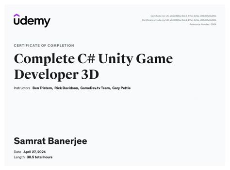 Completed C# Unity Game Developer 3D course | Samrat Banerjee posted on ...