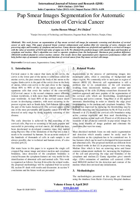 Pdf Pap Smear Images Segmentation For Automatic Detection Of Cervical Cancer