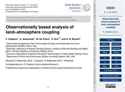 Pdf Observationally Based Analysis Of Landatmosphere Coupling