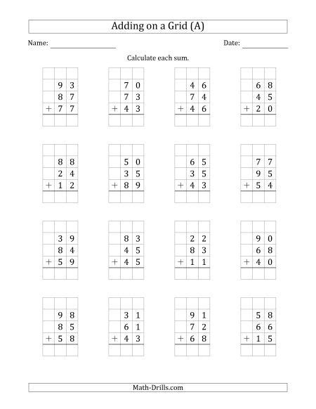adding three 2 digit numbers on a grid คณิตศาสตร์