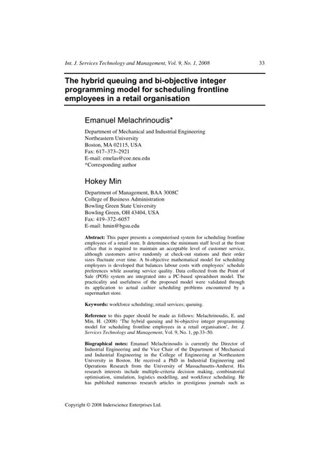 Pdf The Hybrid Queuing And Bi Objective Integer Programming Model For