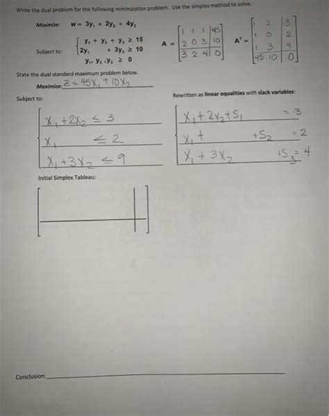 solved write the dual problem for the following minimization