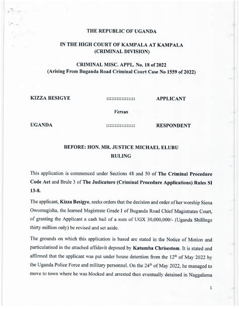 Besigye V Uganda Review Of Bail Terms The Republic Of Uganda In The