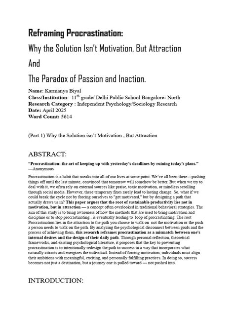 Reframing Procrastination Revised Pdf Motivation Motivational