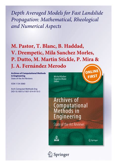 Pdf Depth Averaged Models For Fast Landslide Propagation Mathematical Rheological And