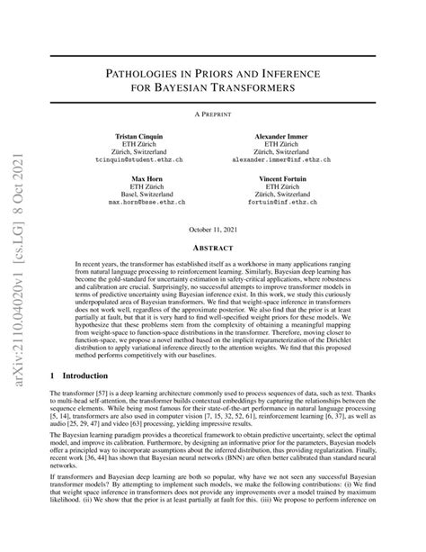 Pathologies In Priors And Inference For Bayesian Transformers Deepai