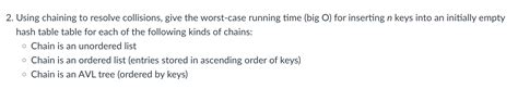 Solved 2 Using Chaining To Resolve Collisions Give The