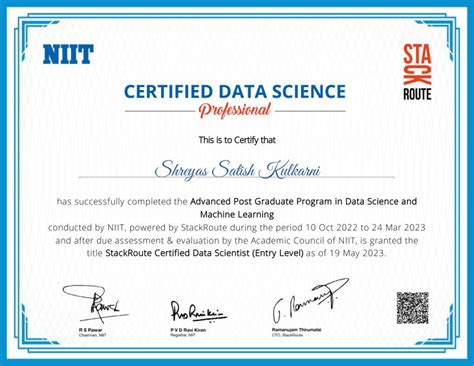 Graduated With Data Science And Machine Learning From Niit Shreyas