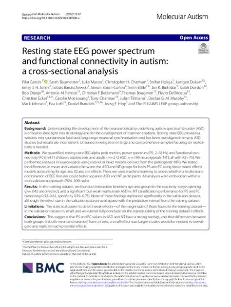 Pdf Resting State Eeg Power Spectrum And Functional Connectivity In Autism A Cross Sectional