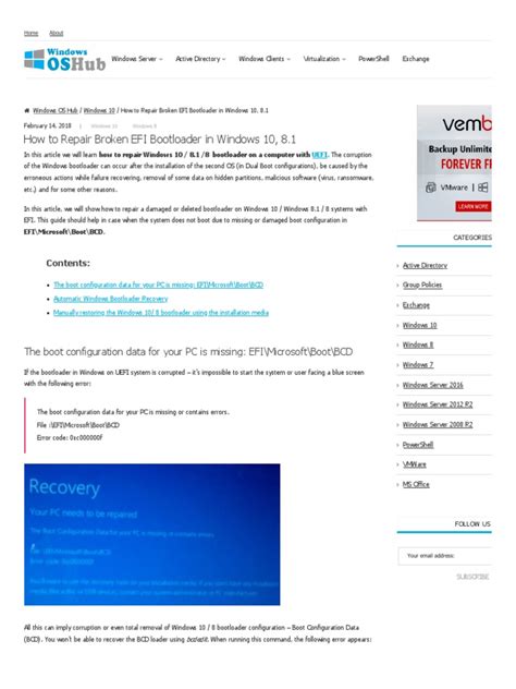 How To Repair Broken Efi Bootloader In Windows 10 81 Windows Os Hub