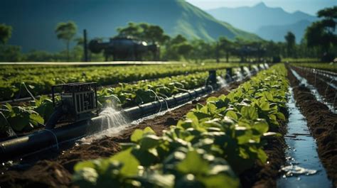 Premium Ai Image Using Modern Automated Irrigation System In Agricu