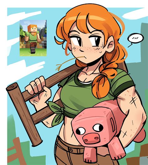 Alex And Pig Minecraft Drawn By Peargor Danbooru