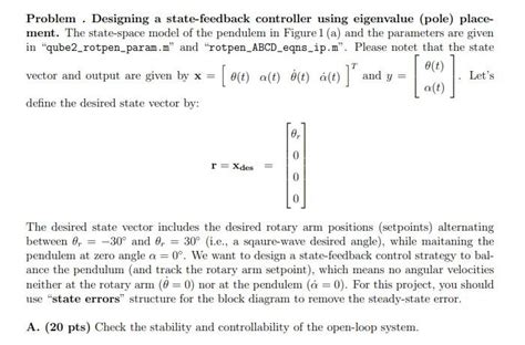 problem designing a state feedback controller using