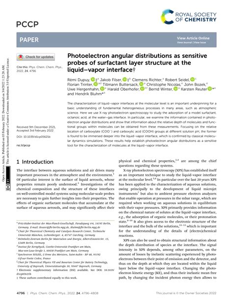 Pdf Photoelectron Angular Distributions As Sensitive Probes Of Surfactant Layer Structure At