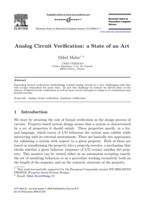 Pdf Analog Circuit Verification A State Of An Art