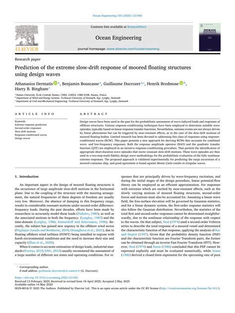 Pdf Prediction Of The Extreme Slow Drift Response Of Moored Floating